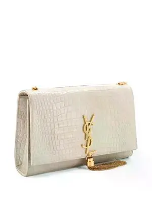 Saint Laurent Classic Monogram Tassel Crocodile Embossed Leather Medium Crossbody Bag