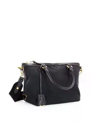 Prada Logo Convertible Zip Canvas With Leather Small Tote Bag