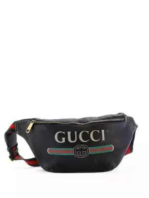Gucci Logo Printed Leather Medium Belt Bag - Black