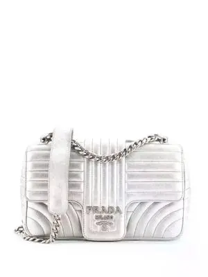 Prada Chain Flap Shoulder Bag Diagramme Quilted Leather Medium Crossbody Bag - Silver