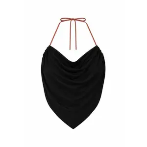 ATIYA LONDON Tencel Cowl Neck Tie Top - Black