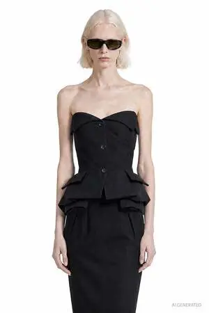 Magda Butrym Strapless Cotton Blouse With Rose Peplum