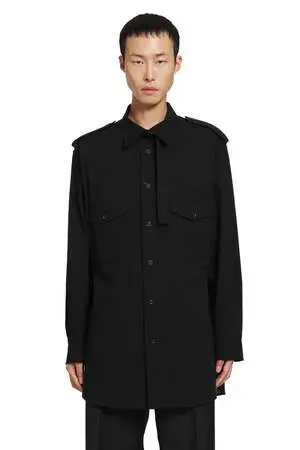 Yohji Yamamoto Organic Calico Collar Tab Blouse - Black