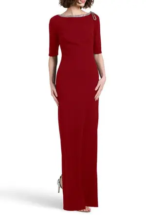 EMILY SHALANT Jeweled Neck Gown - Red