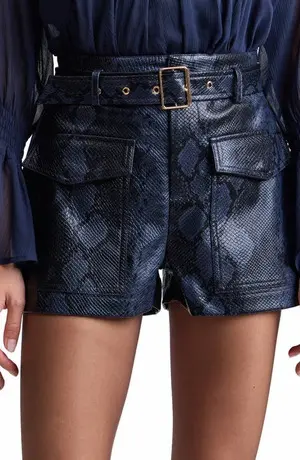 Avec Les Filles Python Print Faux Leather Shorts