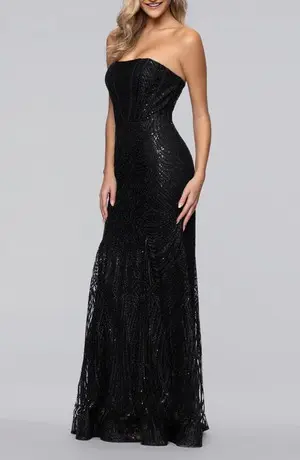 BLONDIE NITES Sequin Strapless Corset Gown