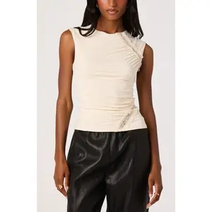 Astr The Label Frances Lace Trim Ruched Top Cream