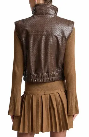 Avec Les Filles Basket Weave Faux Leather Cropped Puffer Vest