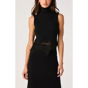 Astr The Label Nadine Lace Trim Sleeveless Turtleneck Sweater - Black