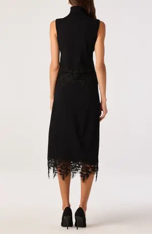 Astr The Label Nadine Lace Trim Sleeveless Turtleneck Sweater - Black