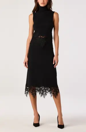Astr The Label Nadine Lace Trim Sleeveless Turtleneck Sweater - Black