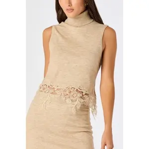 Astr The Label Nadine Lace Trim Sleeveless Turtleneck Sweater - Natural