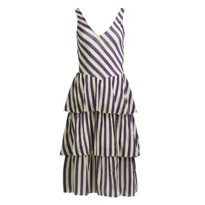 KRISTINIT Neutrals Stripe Silk Bliss Dress - Blue