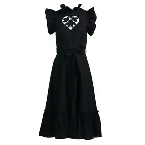 KRISTINIT Swiss Dot Ruffle Heart Dress - Black