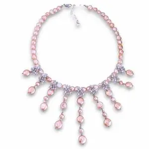 NINEMOO Camellia Cascade Freshwater Pearl Necklace - Pink