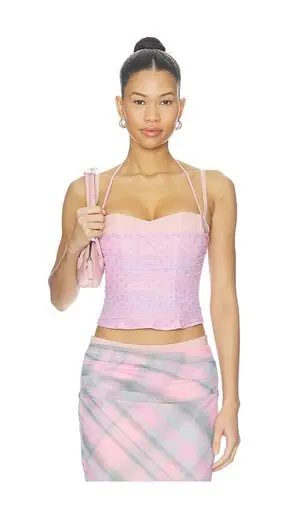 TIGER MIST Caline Ruched Corset Top In Pink - Pink Dot