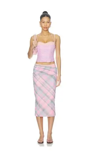 TIGER MIST Caline Ruched Corset Top In Pink