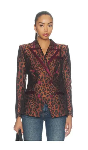 L'Agence Kyomi Blazer In Brown - Tan Multi Java Leopard & Merlot Red