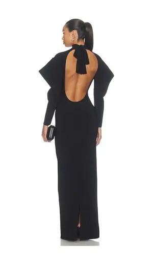 Norma Kamali Wing Sleeve Open Back Bow Neck Gown