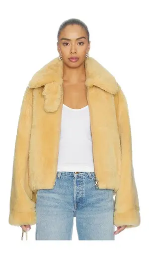 Helmut Lang Shearling Bomber Jacket In Tan