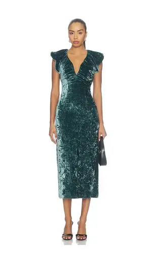 Ulla Johnson Astra V-neck Velvet Dress In Green
