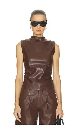 Hudson Jeans Faux Leather Ruched Top In Brown