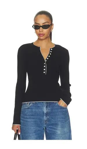 525 America Emmeline Rib Layered Henley In Black