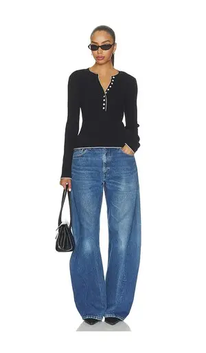 525 America Emmeline Rib Layered Henley In Black