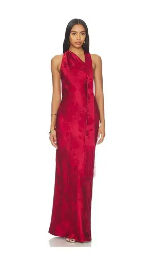 Amanda Uprichard Sonya Maxi Dress With Fringe In Red