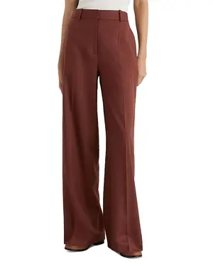 REISS Solene Wool Blend Wide Leg Trousers - Brick Red