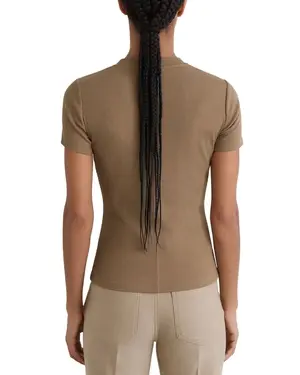 REISS Addison Cotton Stretch High V Neck Ribbed Tee