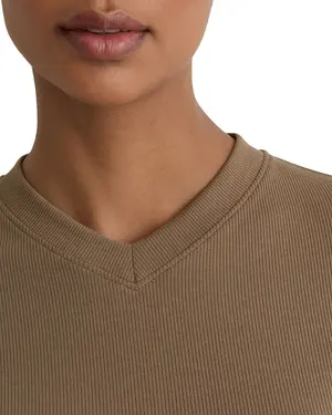 REISS Addison Cotton Stretch High V Neck Ribbed Tee
