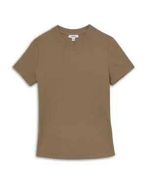 REISS Addison Cotton Stretch High V Neck Ribbed Tee