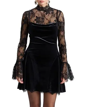 Avec Les Filles Twofer Lace Combo Mini Dress - Black