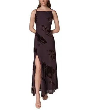 Donna Karan New York Sleeveless Boat Neck Velvet Burnout Gown - Bark