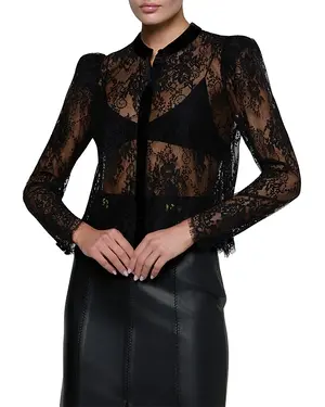 L'Agence Dorothea Velvet Trim Lace Blouse - Black