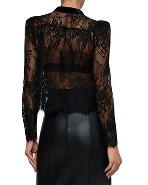 L'Agence Dorothea Velvet Trim Lace Blouse