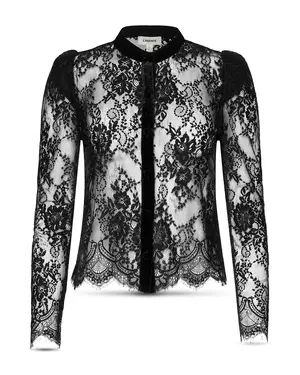 L'Agence Dorothea Velvet Trim Lace Blouse