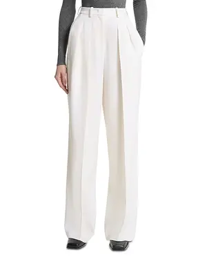 Michael Kors Wool High Waisted Pleated Slouch Pants - Ivory