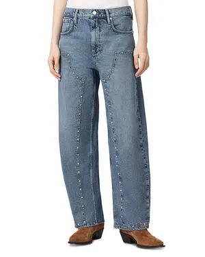 ALLSAINTS Sadie High Rise Studded Ankle Barrel Jeans - Light Indigo