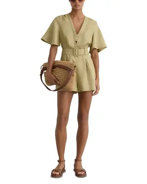 REISS Sansi Linen Belted Romper