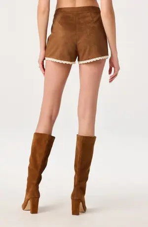 Astr The Label Kya Lace Trim Faux Suede Shorts