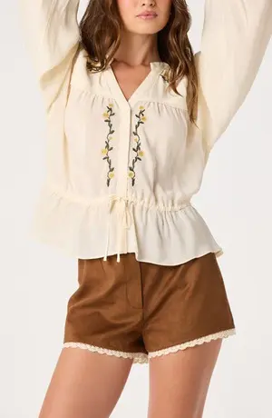 Astr The Label Kya Lace Trim Faux Suede Shorts