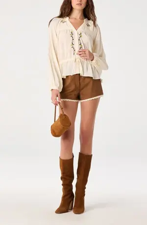 Astr The Label Kya Lace Trim Faux Suede Shorts