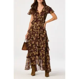 Astr The Label Odalys Ruffle Tiered Maxi Dress - Brown Floral