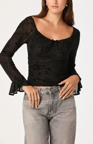Astr The Label Belsie Burnout Mesh Top - Black