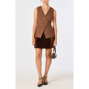 Astr The Label Allyson Tweed & Satin Pleated Minidress - Brown