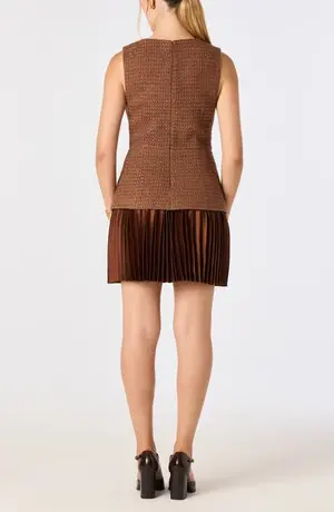 Astr The Label Allyson Tweed & Satin Pleated Minidress