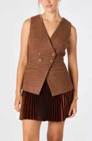 Astr The Label Allyson Tweed & Satin Pleated Minidress