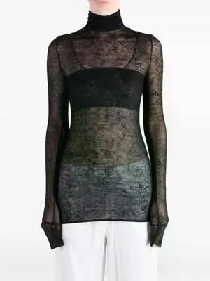 YEHUAFAN Semi-sheer Roll-neck Top